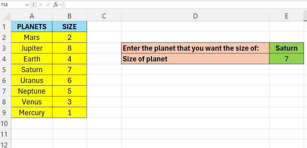 EXCEL – USE VLOOKUP TO GET SIZE OF PLANET – Excel tutorials
