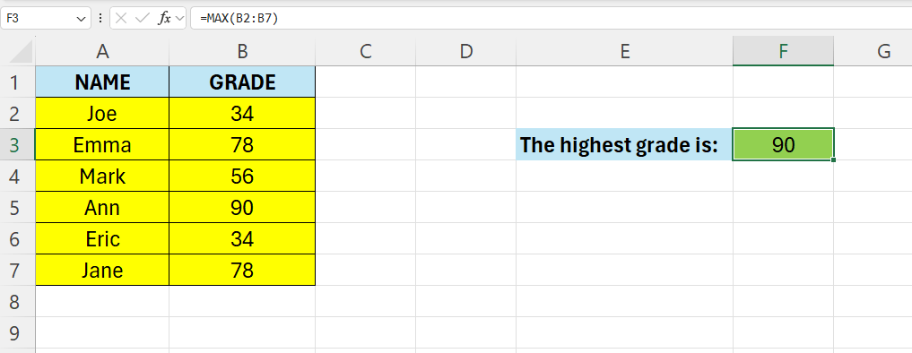Excel – Calculate highest score – Excel tutorials