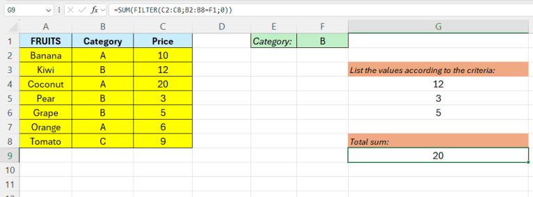 Calculate sum with Filter – Excel tutorials