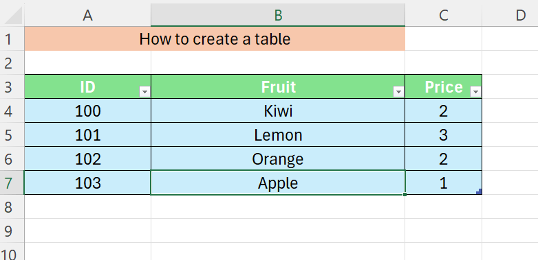 Convert data into a table – Excel tutorials