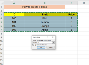 Convert data into a table – Excel tutorials
