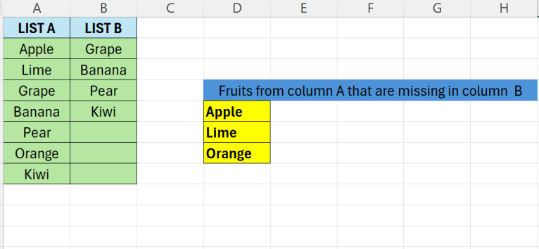 COMPARE COLUMNS FOR MISSING VALUES – Excel tutorials